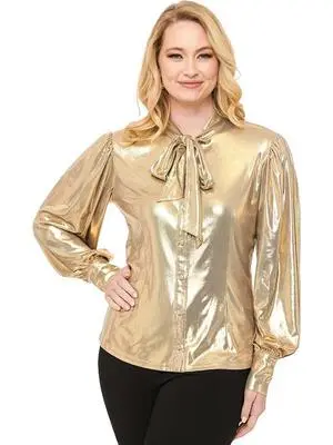 Unique Vintage UNIQUE VINTAGE Long Sleeve Neck Tie Gwen Blouse Gold