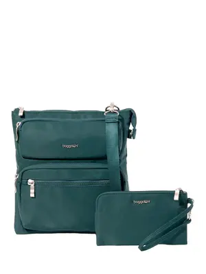 BAGGALLINI Crossbody Bag With RFID Wristlet Emerald Twill