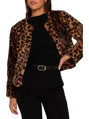 PETAL & PUP Cassia Animal Print Faux Fur Jacket - Leopard