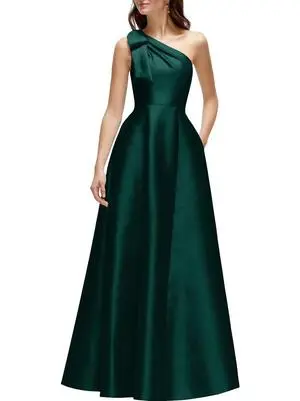 Alfred Sung One-shoulder A-line Gown - Evergreen