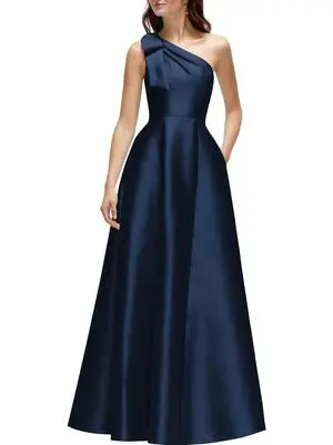 Alfred Sung One-shoulder A-line Gown - Midnight