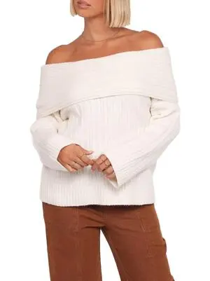 PETAL & PUP Kenny Off-the-shoulder Ribbed Sweater - Cream