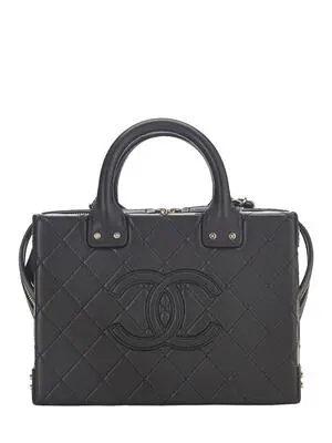 Chanel Calfskin Studded Square Vanity Case - Black