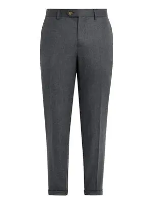 Brunello Cucinelli Wool Flannel Flat-front Pants - Medium Grey