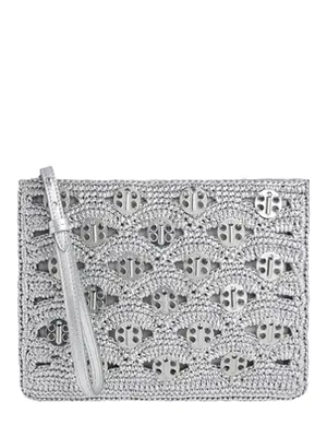 Rabanne Embellished Woven Raffia Pouch Silver
