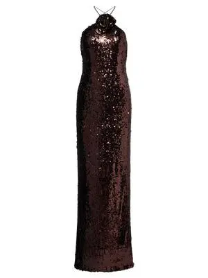 Magda Butrym Sequined Gown With Floral Appliqu - Brown