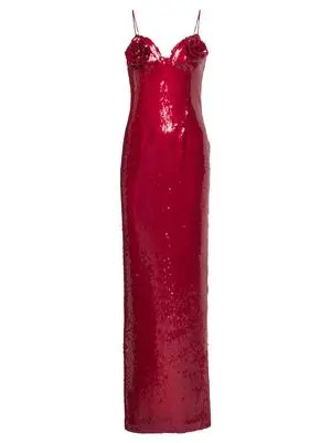 Magda Butrym Sequined Gown With Floral Appliqu - Red