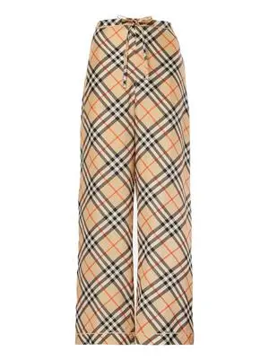 Burberry Check Silk Wide-leg Pants - Beige