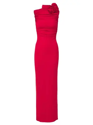 Magda Butrym Floral-appliqué Ruched Jersey Gown - Red
