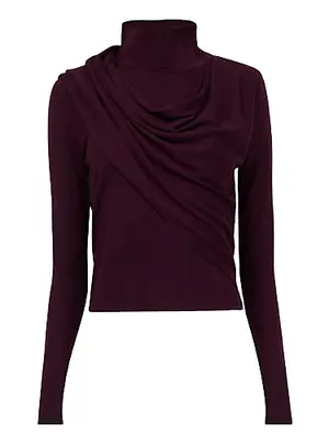 LEEM High-neck Knitted Jumper With Scarf - Purple