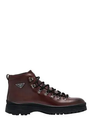 Prada Brixxen Leather Ankle Boots - Brown