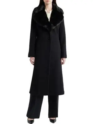 Via Spiga Faux-fur Collar Wool Blend Coat - Black
