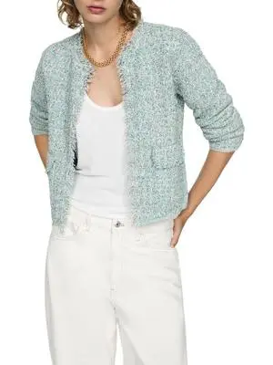 Mango Fringe Trim Tweed Jacket - Aqua Green