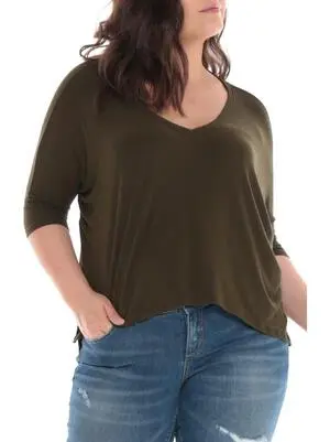 SLINK JEANS SLINK Jeans Ribbed V-Neck Top Dark Olive
