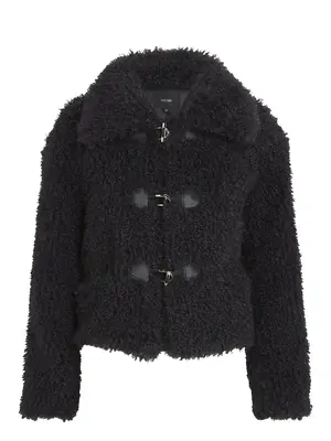 Maje Faux-shearling Cropped Jacket - Black