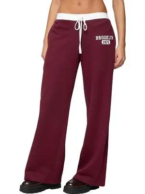 EDIKTED Wide Leg Sweatpants - Burgundy