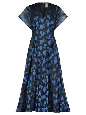 Lela Rose Floral Fil Coupe A-line Dress - Blue