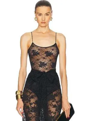 Oseree Soft Lace Bodysuit - Black