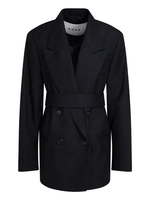 RÓHE Double-breasted Pinstriped Wool-twill Blazer - Navy