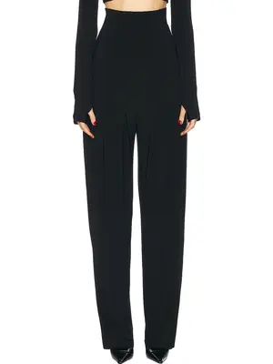 Norma Kamali High Waisted Tailored Pleat Pant - Black