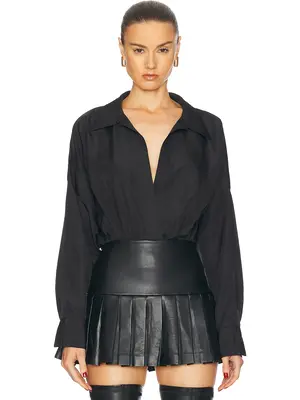 Norma Kamali Super Oversized Boyfriend Shirt Bodysuit - Black