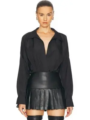 Norma Kamali Super Oversized Boyfriend Shirt Bodysuit - Black