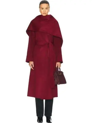 NICHOLAS Candice Scarf Double Wool Long Coat - Dark Plum