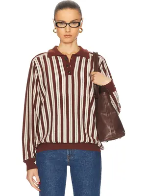 BODE Hogan Stripe Polo Sweater - Brown Multi