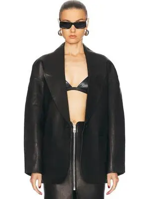 THE SEI Slouchy Leather Blazer - Black