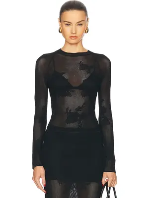 Fleur Du Mal Lace Pointelle Long Sleeve Top - Black