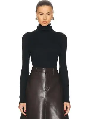Enza Costa Silk Layering Turtleneck Top Black