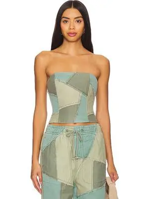 LOVERS AND FRIENDS Corset Top With Fringed Hem - Slate