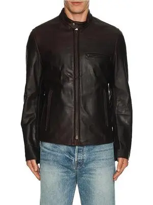 SCHOTT Nyc Cafe Racer Leather Jacket - Brown
