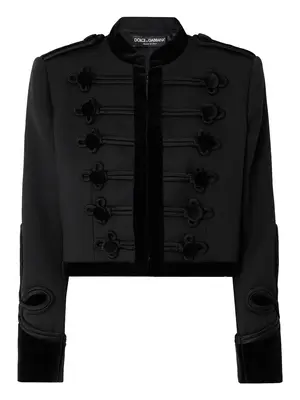Dolce & Gabbana Embroidered Velvet-trimmed Wool-blend Gabardine Jacket - Black