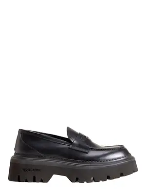 Woolrich Round Toe Leather Loafers - Black