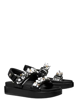 Tory Burch Kira Embellished Platform Sandals - Perfect Black