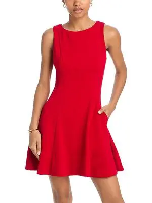 Aqua Crepe Boat Neck Mini Dress - Red