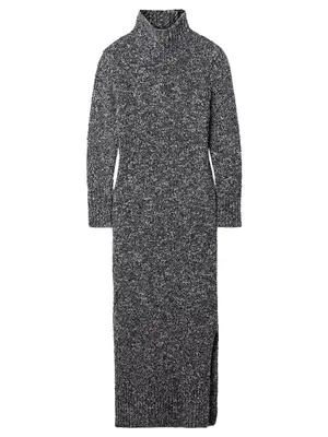 Brandon Maxwell The Frankie Wool-blend Bouclé Turtleneck Maxi Dress - Gray