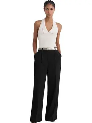 REISS Eden Elasticated-Waist Trousers Black