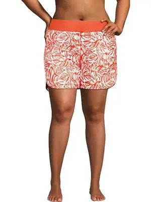 LANDS' END Sunshade Upf 50 5" Board Shorts - Orange Mini Tropic Leaves