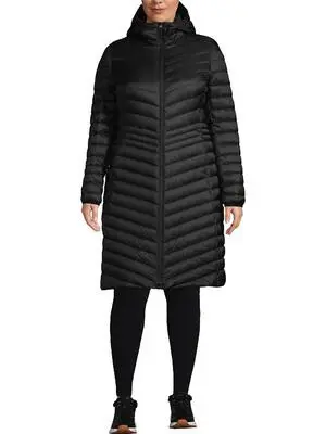 LANDS' END Ultralight Packable Long Down Coat - Black