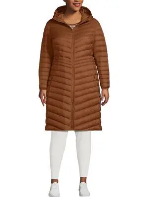 LANDS' END Ultralight Packable Down Coat - Rich Ginger Brown