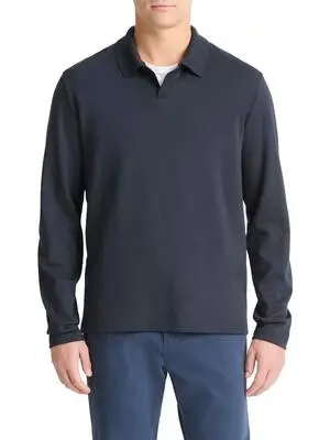 Vince Milano Stitch Johnny Collar Long Sleeve Polo - Coastal