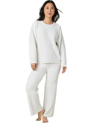 SOFTIES Solid Marshmallow Reverse Seam Crew Neck Lounge Set With Bracelet Sleeve Almond