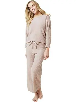 SOFTIES Solid Marshmallow Reverse Seam Crew Neck Lounge Set With Bracelet Sleeve - Coco