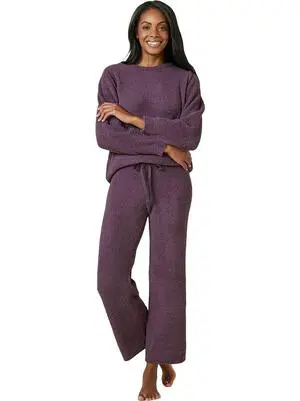 SOFTIES Solid Marshmallow Reverse Seam Crew Neck Lounge Set With Bracelet Sleeve Fig