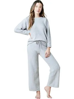 SOFTIES Solid Marshmallow Reverse Seam Crew Neck Lounge Set With Bracelet Sleeve Grey