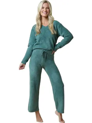 SOFTIES Solid Marshmallow V-Neck Lounge Set Dusty Green