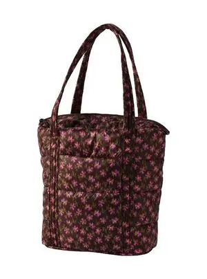 LANDS' END Lands' End Wanderweight Ultralight Packable Tote Bag Rich Coffee Ikat Floral
