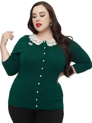 Unique Vintage Embroidered Knit Cardigan Green